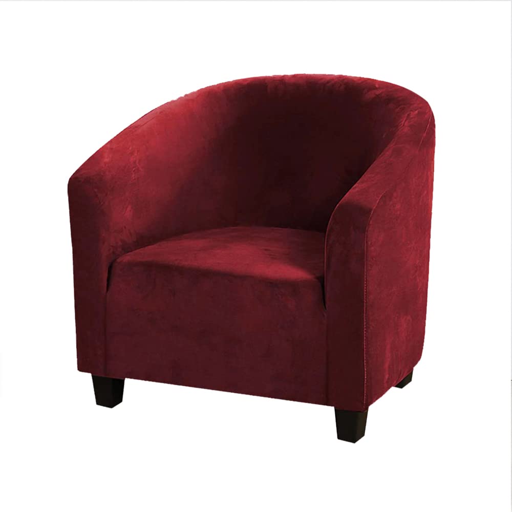 ITFRO Red Wine Club Chair Slipcover Stretch Velvet Tub Chair Cover Barrel Armchair Cover Sofa Cover Furniture Protector for Living Room (Red Wine)