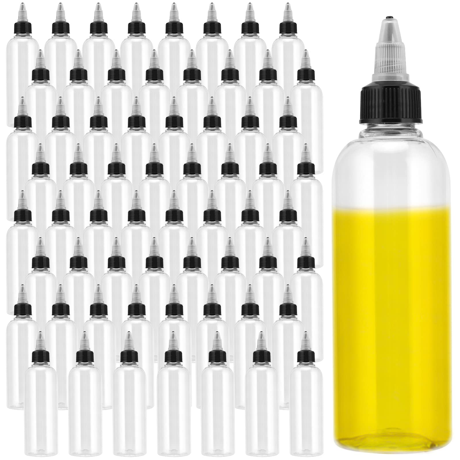 KEILEOHO 64 Pack 4 oz Plastic Squeeze Bottles, Clear Dispensing Bottles, 120ml Round Empty Dispensing Bottles with Twist Top Cap, for Craft, Art, Household