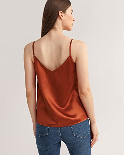 LilySilk Women's Silk Camisole 100 Mulberry 22MM V Neck Front and Back Basic Soft Tank Tops for Ladies,Red Clay XL