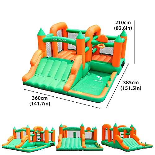 Doctor Dolphin Toddler Bounce House Ball Pit Inflatable Slide Bouncer Jump Bouncy House with Blower for Kids 2-12