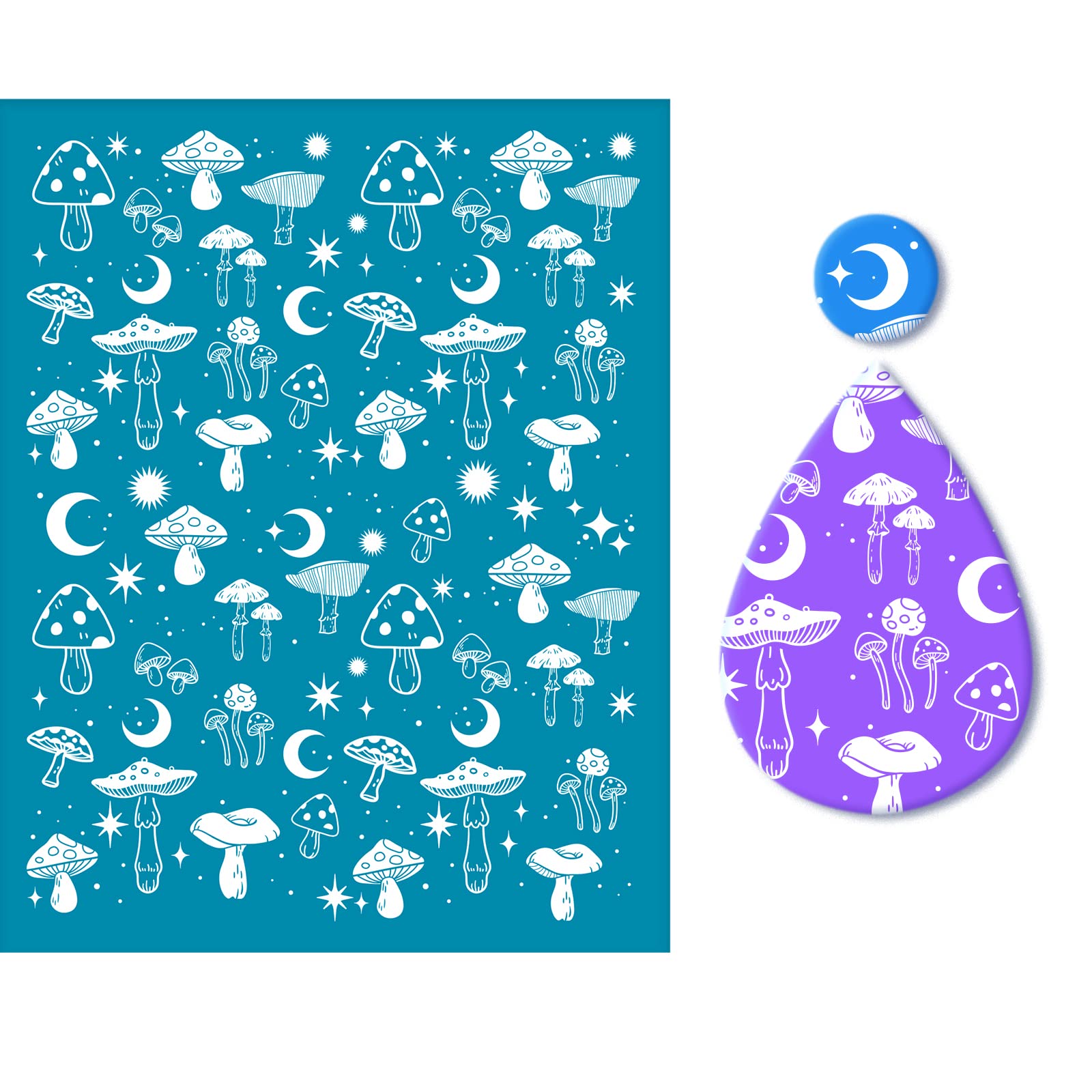 OLYCRAFT Clay Stencils Mushroom Pattern Non-Adhesive Silk Screen Printing Stencils Reusable Mesh Stencils Transfer Washable Stencils for Polymer Clay Jewelry Earring Making - 5x4 Inch