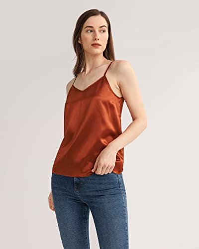 LilySilk Women's Silk Camisole 100 Mulberry 22MM V Neck Front and Back Basic Soft Tank Tops for Ladies,Red Clay XL