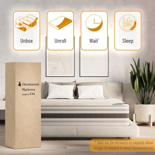 Ottomanson 12" Queen Mattress in a Box Made in USA, Firm Mattress, Hybrid Mattress Cool Improved Airflow with Edge to Edge Pocket Coil, Bed in A Box, Ottopedic