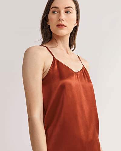 LilySilk Women's Silk Camisole 100 Mulberry 22MM V Neck Front and Back Basic Soft Tank Tops for Ladies,Red Clay XL