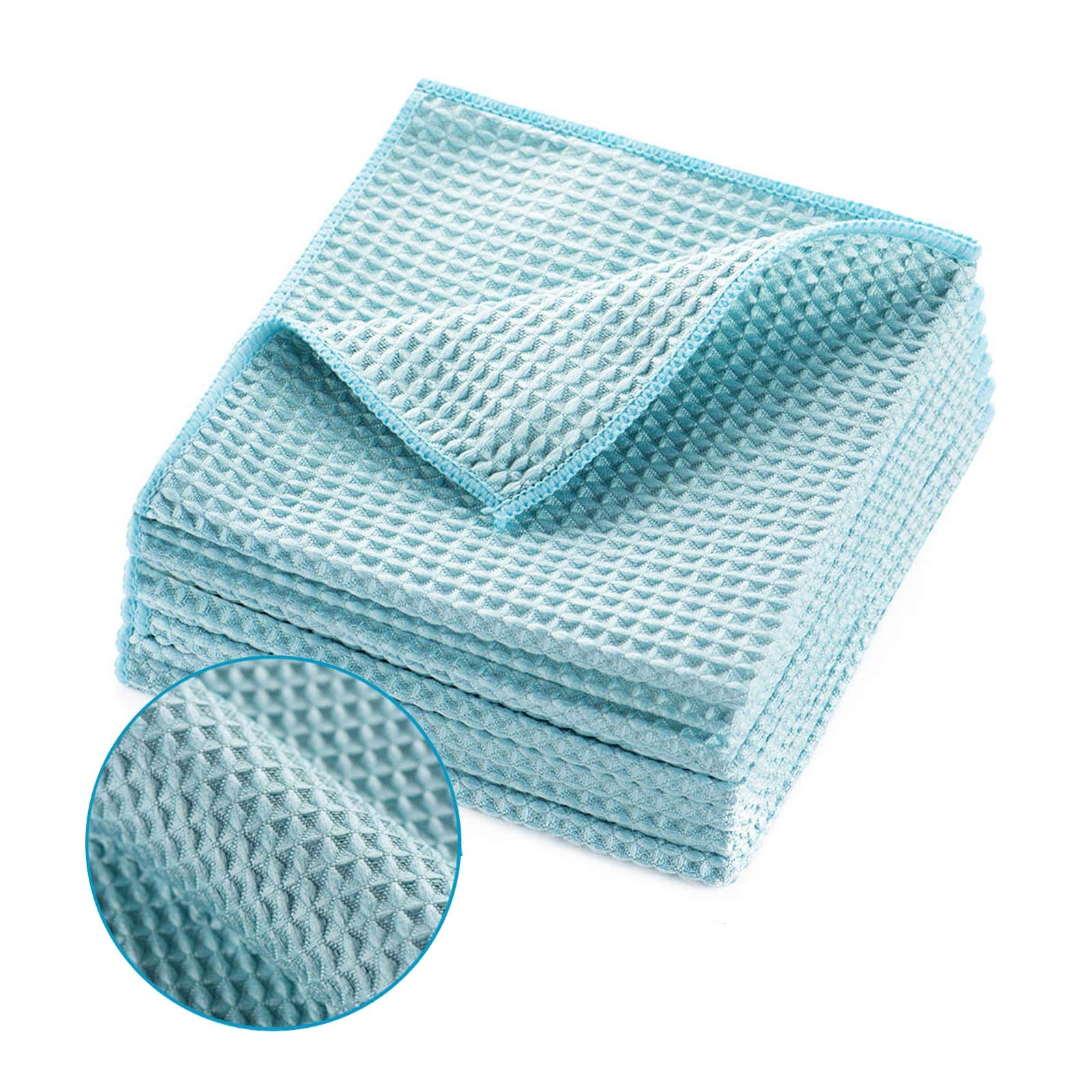 Waffle Microfiber Towels, Premium Waffle Knit Detailing Towel, Flat Waffle Weave Cloth for Car Windows Glass, No-Odor Streak-Free Ultra Absorbent Small Kitchen Cleaning Rags, 8Pack-12x12", Pale Blue