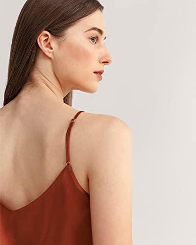 LilySilk Women's Silk Camisole 100 Mulberry 22MM V Neck Front and Back Basic Soft Tank Tops for Ladies,Red Clay XL