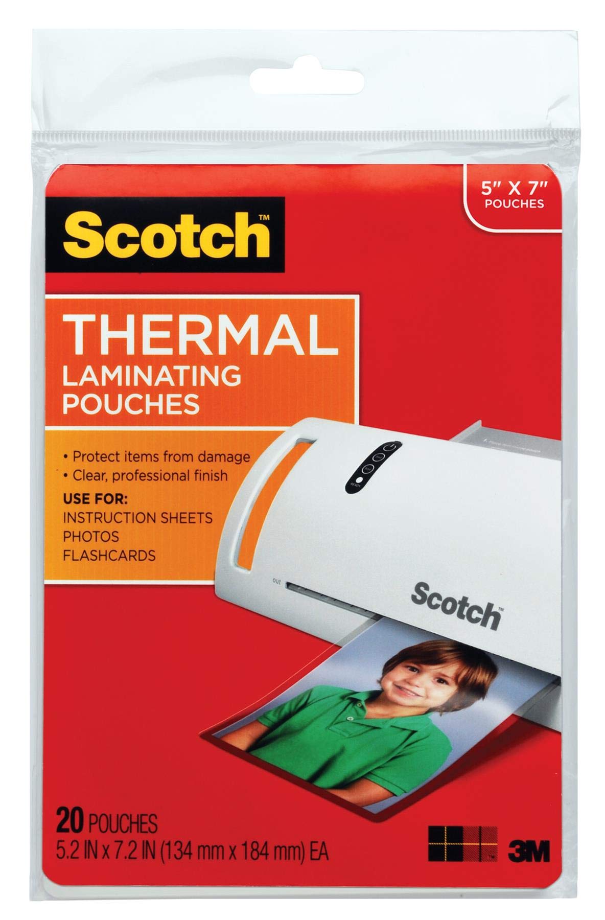 Scotch Thermal Laminating Pouches Premium Quality, 5 Mil Thick for Extra Protection, 20 Pack Photo Size Laminating Sheets, Our Most Durable Lamination Pouch, 5 x7 inches, Clear (TP5903-20)