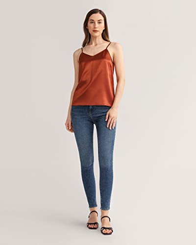 LilySilk Women's Silk Camisole 100 Mulberry 22MM V Neck Front and Back Basic Soft Tank Tops for Ladies,Red Clay XL
