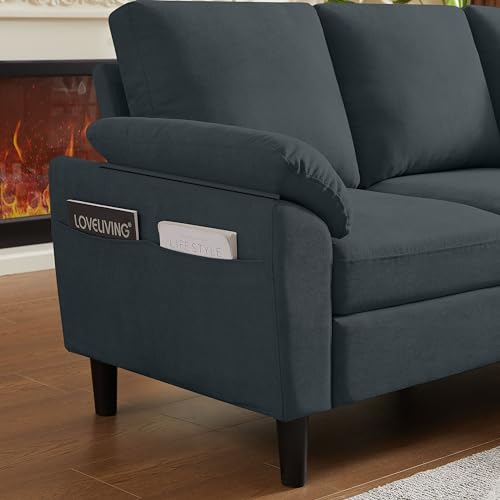 Pingliang Home 79" Convertible Sectional Sofa, Small L Shaped 3-Seat Couch with Reversible Chaise, Modern Linen Sofas Couches for Living Room, Apartment and Small Space, Dark Grey