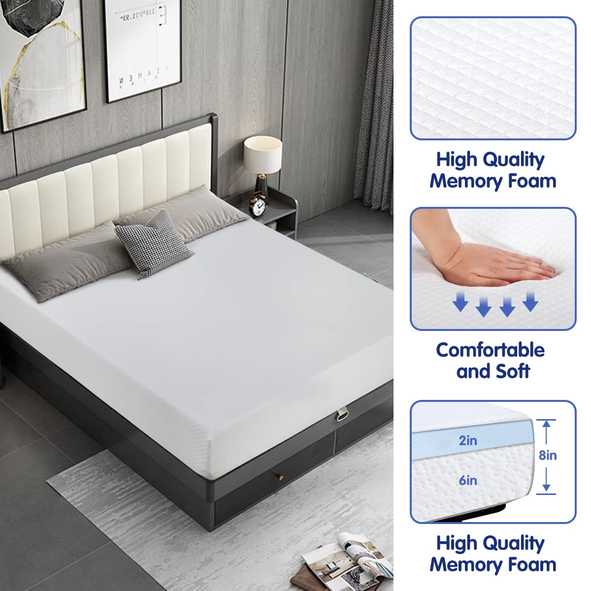 Queen Mattress, 8 Inch Gel Memory Foam Mattress for Cool Sleep & Pressure Relief, Medium Firm RV Daybed Mattress for Kid Adults, Bed-in-a-Box, CertiPUR-US Certified