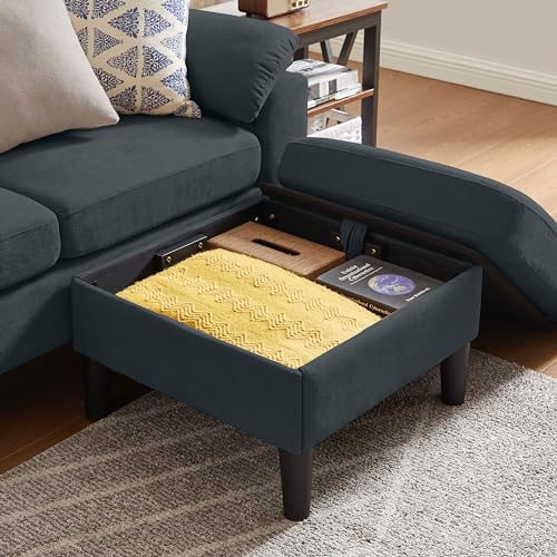 Pingliang Home 79" Convertible Sectional Sofa, Small L Shaped 3-Seat Couch with Reversible Chaise, Modern Linen Sofas Couches for Living Room, Apartment and Small Space, Dark Grey