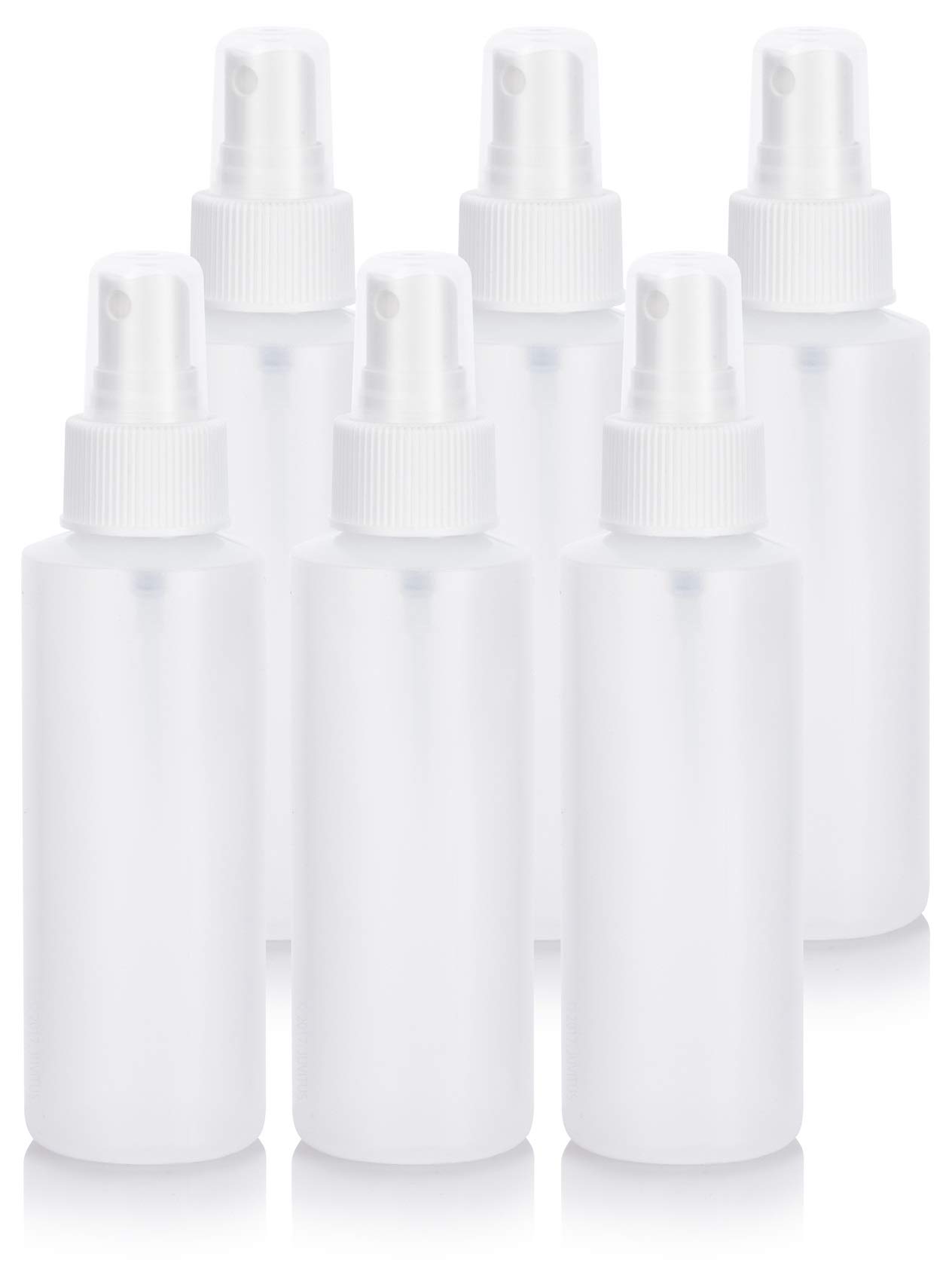 JUVITUS 4 oz Clear Natural Refillable Plastic Squeeze Bottle with White Fine Mist Sprayer - (6 Pack)