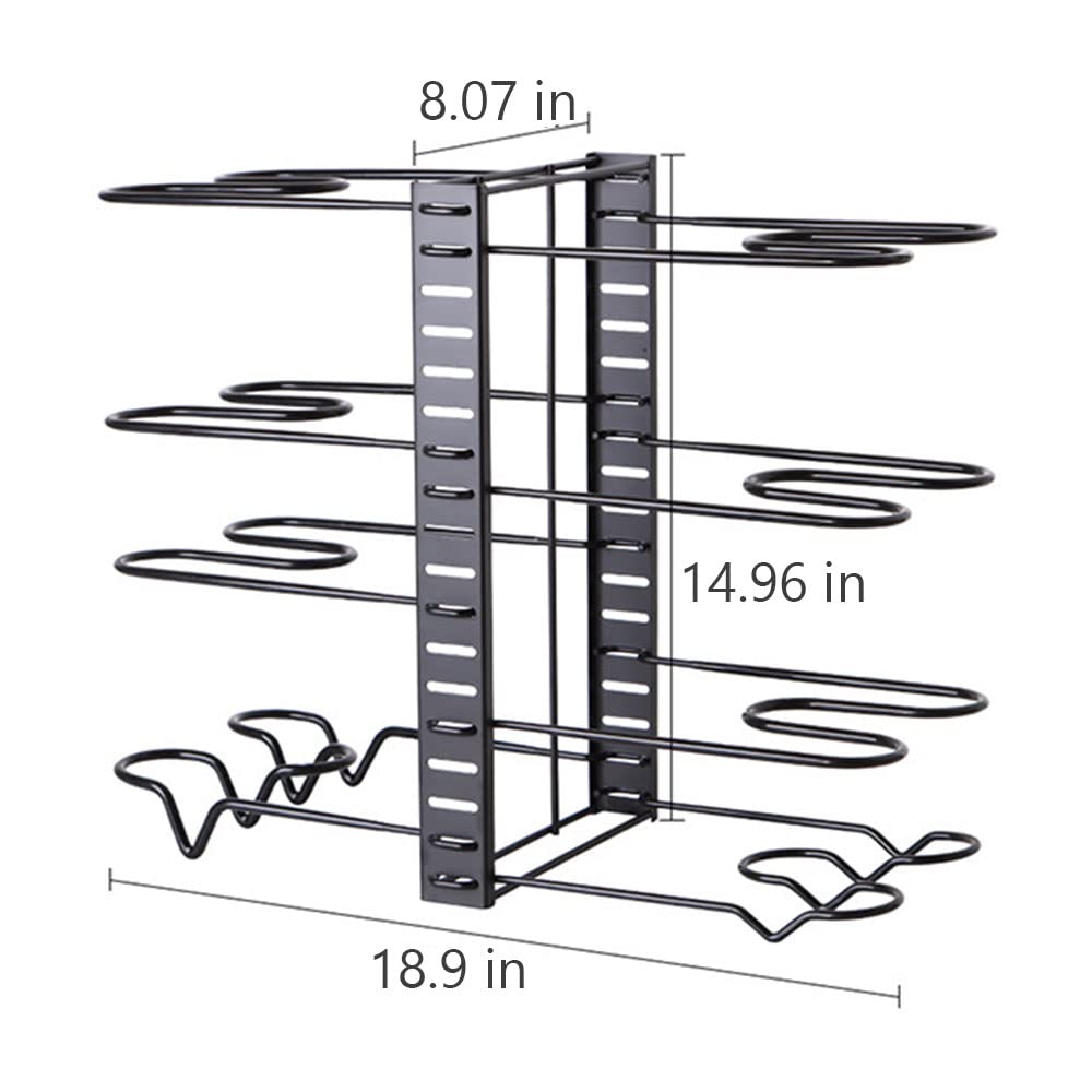 KLEVERISE 8 Tiers Pot Pan Organizer Rack Storage Under Cabinet – Thicken Wire with Anti-Slip Silicon Coating - Height Adjustable DIY Heavy Duty Space Saving Pot Pan Lid Holders