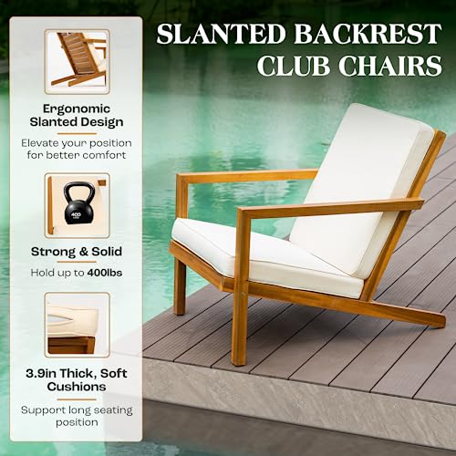 IDZO Natural 3-Piece Patio Bistro Sets with Foldable 400lbs Weight Endurance Chairs, a 220lbs Shelf Table, Made from FSC-Certified Acacia Wood, Featuring Washable Cushions and an Ergonomic Design