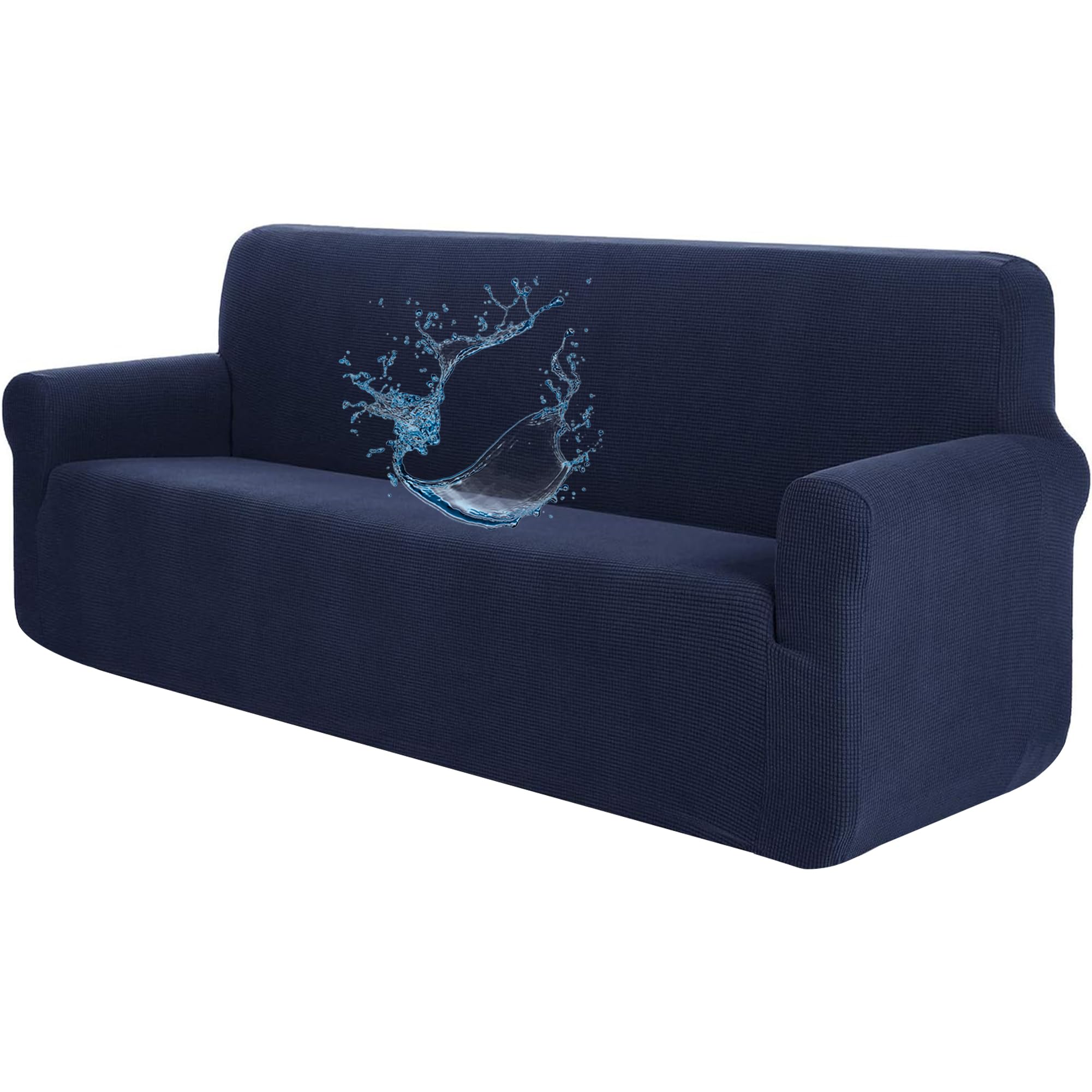AYLFBFU Waterproof L Shaped Couch Cover Elastic Small Checks Easy Fit, Sofa Slipcovers for 4 Seater with Foam Sticks & Elastic Straps, Couch Set for Kids, Dogs, Pets, Dark Blue