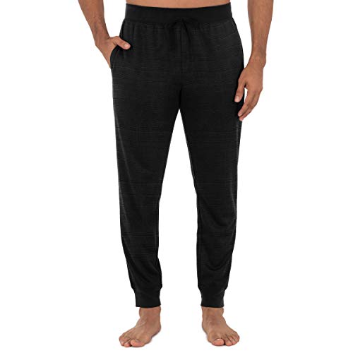 Van Heusen Men's Varigated Textured Waffle Jogger Sleep Pant, Black, Large