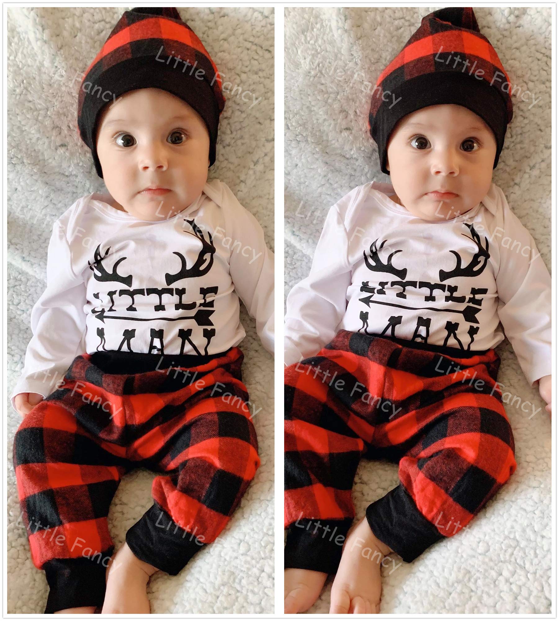 Baby Boys Girls Cute Deer Little Man Long Sleeve Plaid Clothes Outfit Set（0-3Moths）