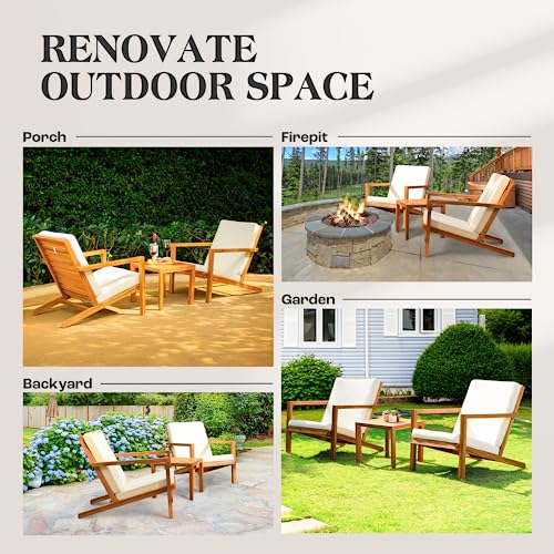 IDZO Natural 3-Piece Patio Bistro Sets with Foldable 400lbs Weight Endurance Chairs, a 220lbs Shelf Table, Made from FSC-Certified Acacia Wood, Featuring Washable Cushions and an Ergonomic Design