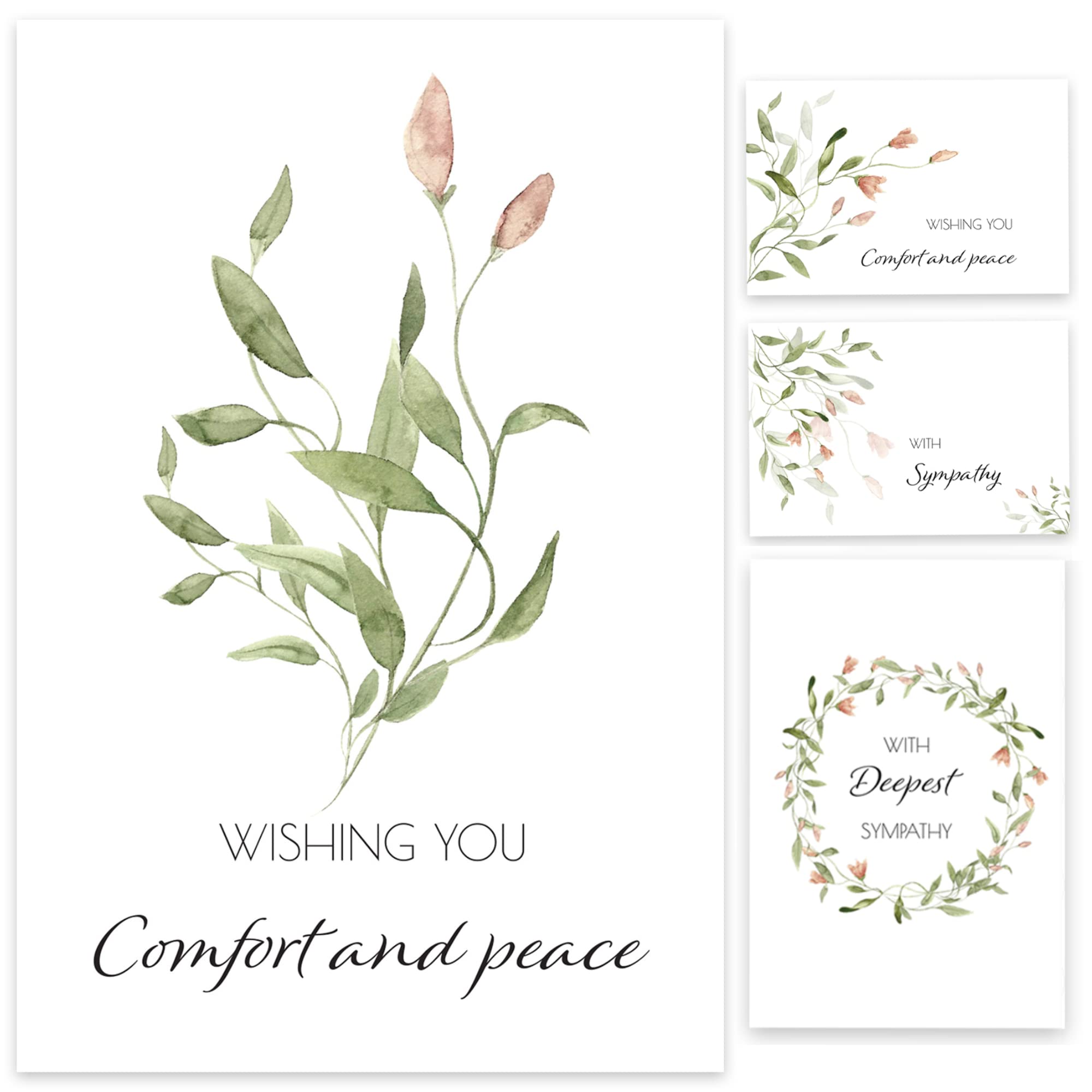 KIBAGA Beautiful Sympathy Cards Set of 20 with Envelopes and Stickers - Perfect Bulk Set To Express Your Condolences - Tasteful Watercolor Floral Assortment w/ a Simple Heartfelt Note of Condolence