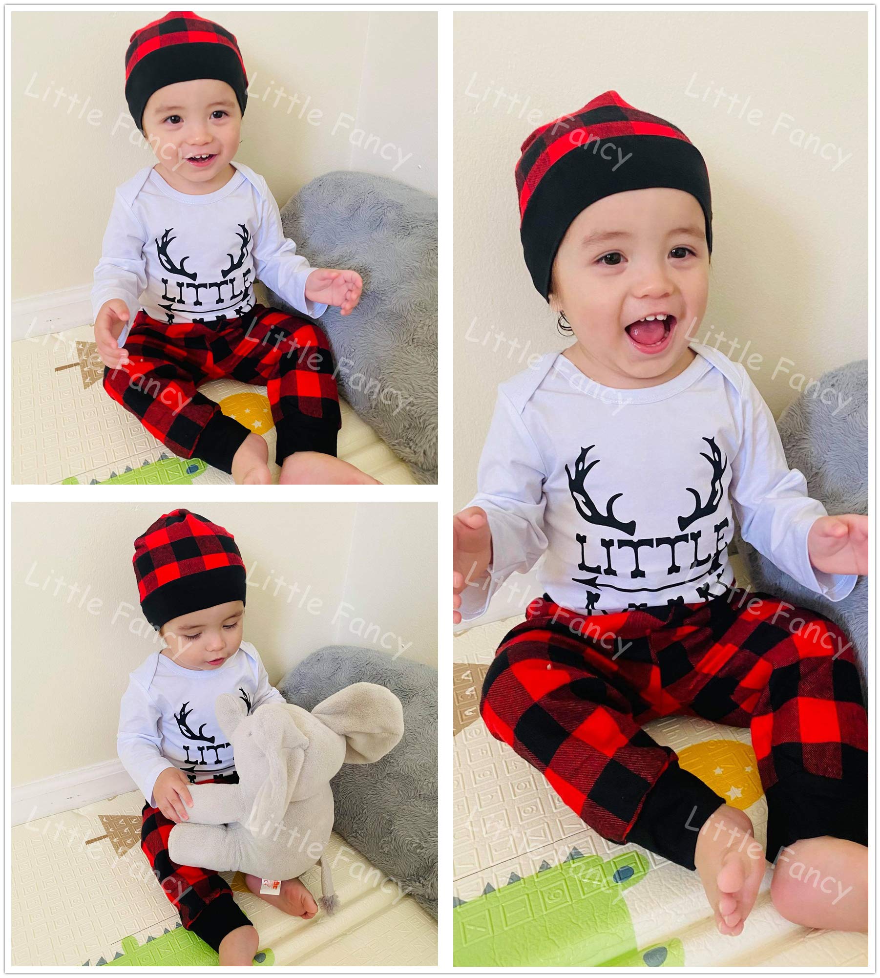 Baby Boys Girls Cute Deer Little Man Long Sleeve Plaid Clothes Outfit Set（0-3Moths）