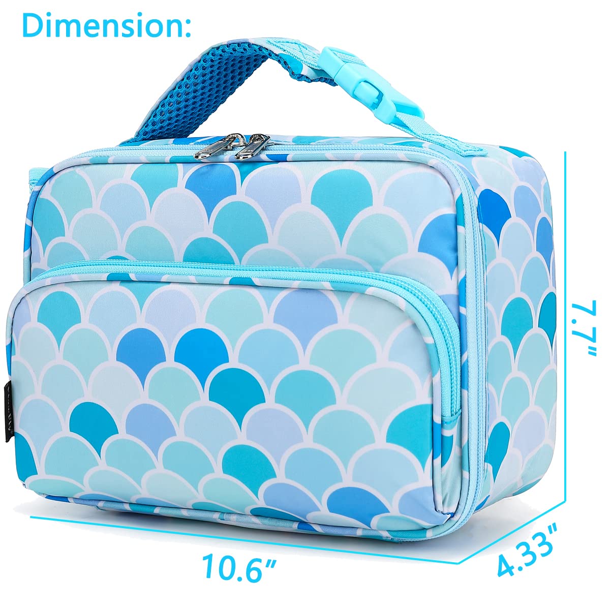 FlowFly Kids Lunch box with buckle Insulated Cooler Back to School Thermal Meal Tote Kit for Girls, Boys (Mermaid)