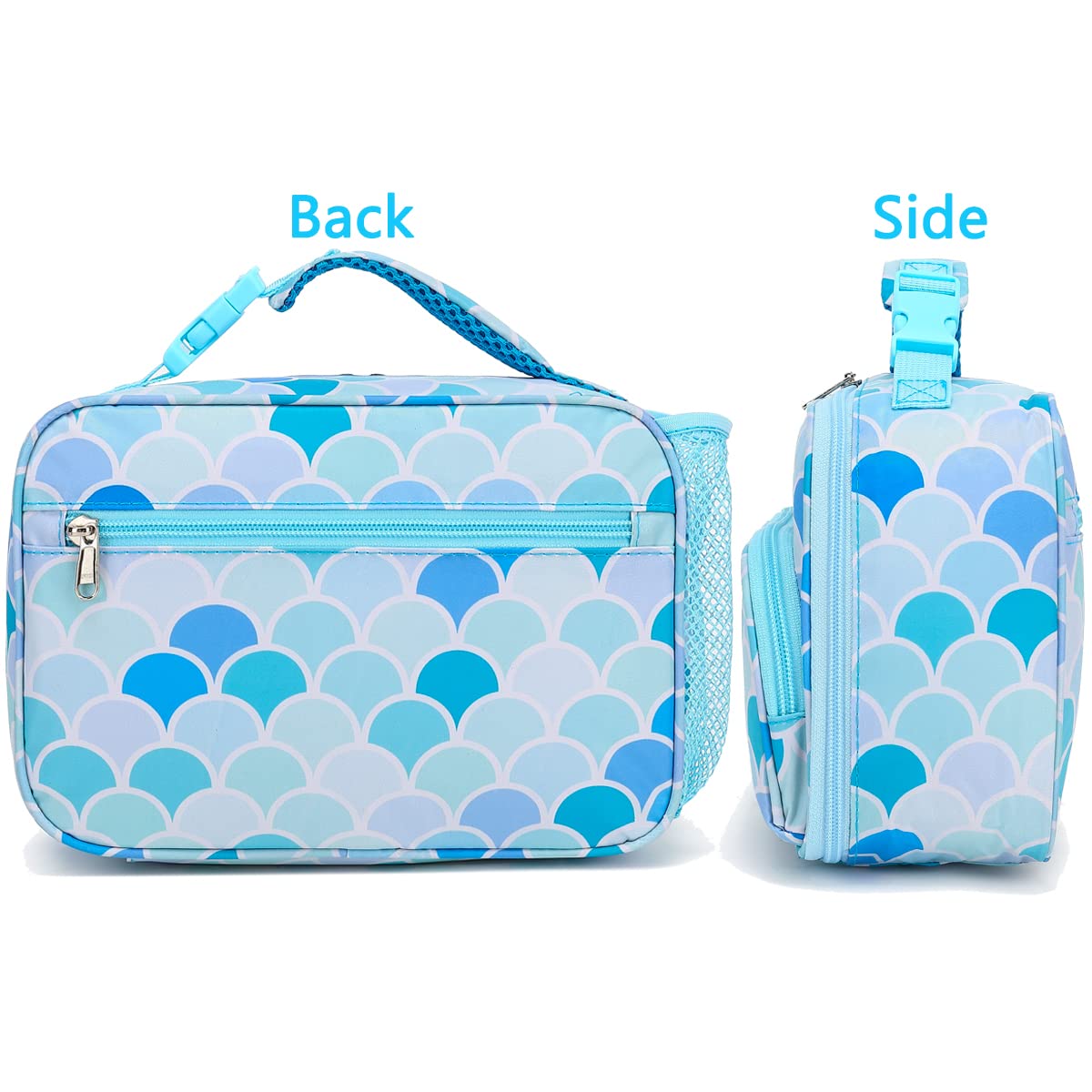FlowFly Kids Lunch box with buckle Insulated Cooler Back to School Thermal Meal Tote Kit for Girls, Boys (Mermaid)