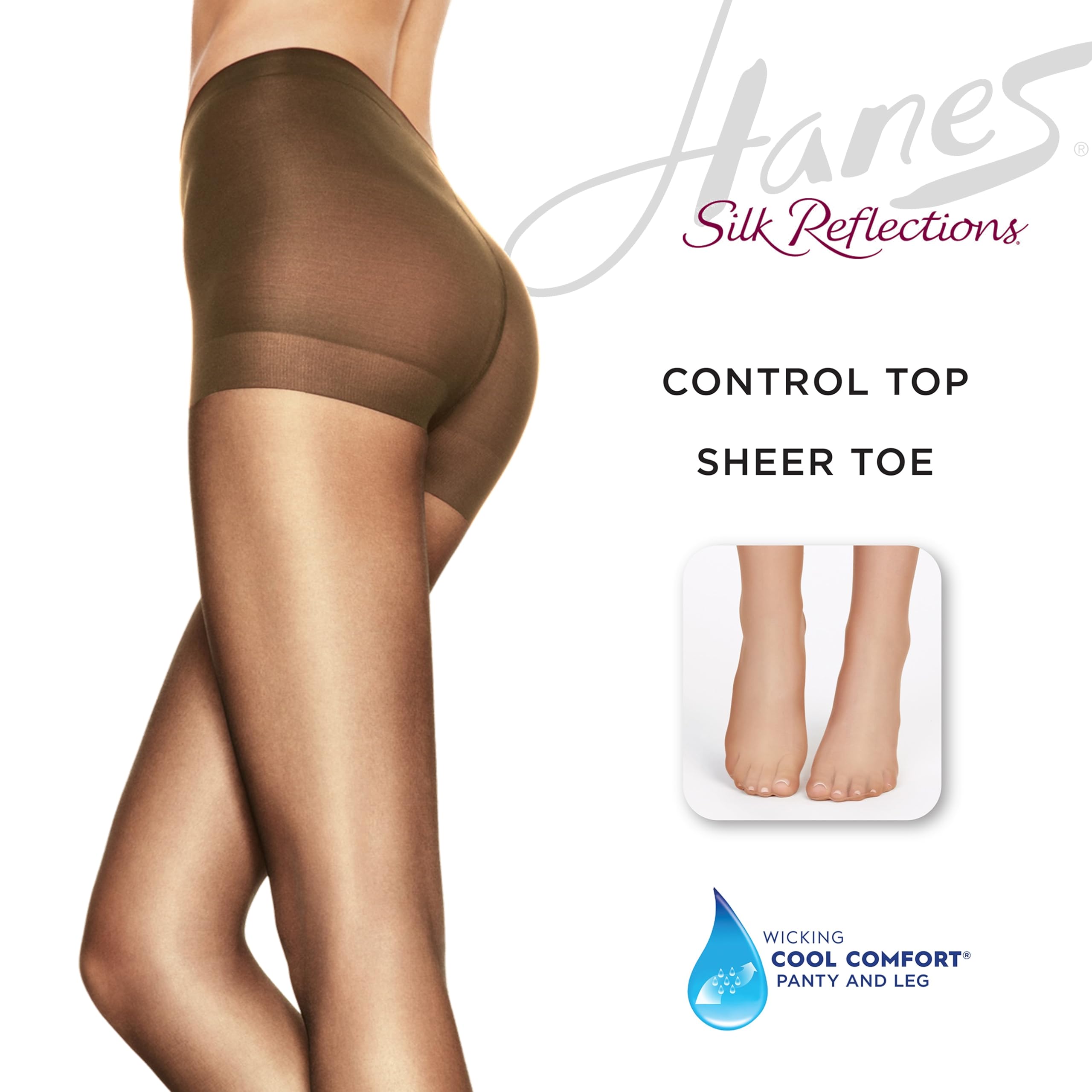 Hanes womens Silk Reflections Lasting Sheer Ultra Sheer Control Top B260 pantyhose, Barely Black, A-B US