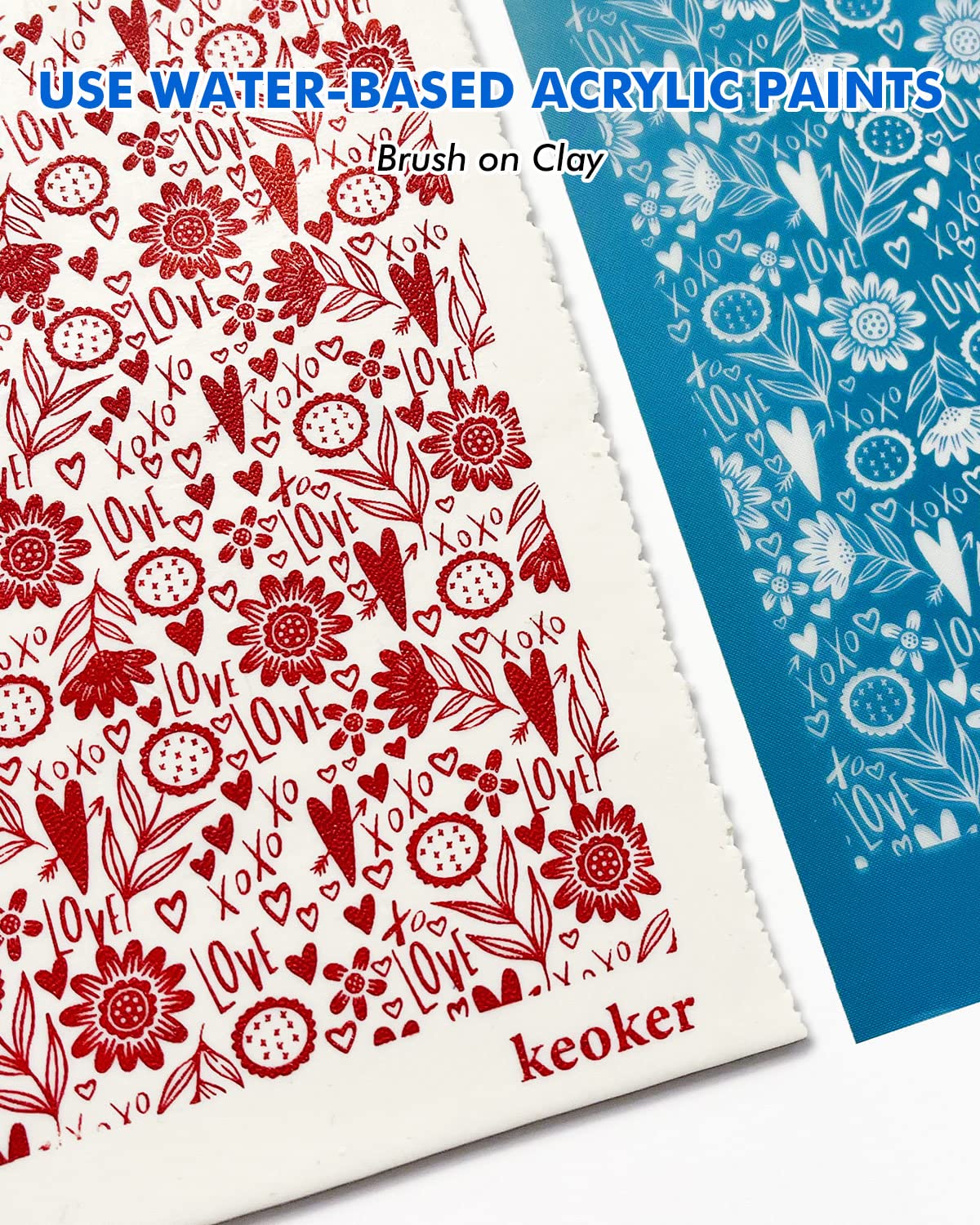KEOKER Valentines Silk Screen Stencils for Polymer Clay, Valentines Silk Screen for Polymer Clay, 3PCS Valentine Silk Screen Polymer Clay, Heart Pattern Polymer Clay Stencil (Heart)