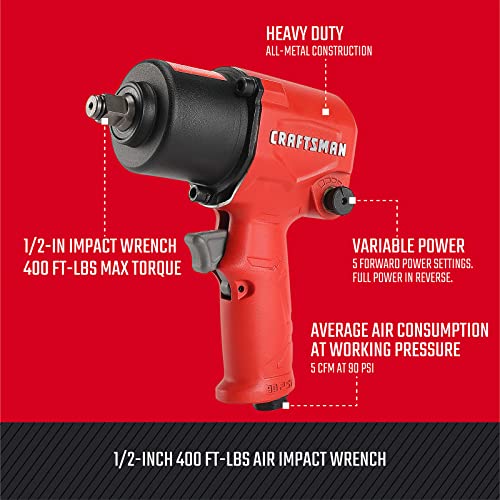 Craftsman CMXPTSG1004NB ½-in 400 ft-lbs Air Impact Wrench, Red and Black
