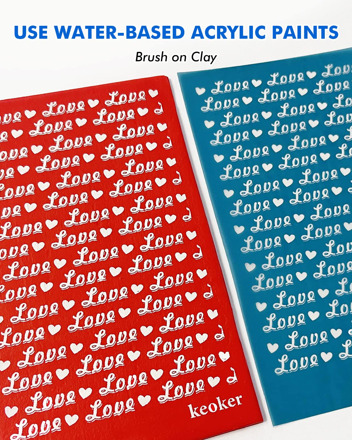 KEOKER Valentines Silk Screen Stencils for Polymer Clay, Valentines Silk Screen for Polymer Clay, 3PCS Valentine Silk Screen Polymer Clay, Heart Pattern Polymer Clay Stencil (Heart)