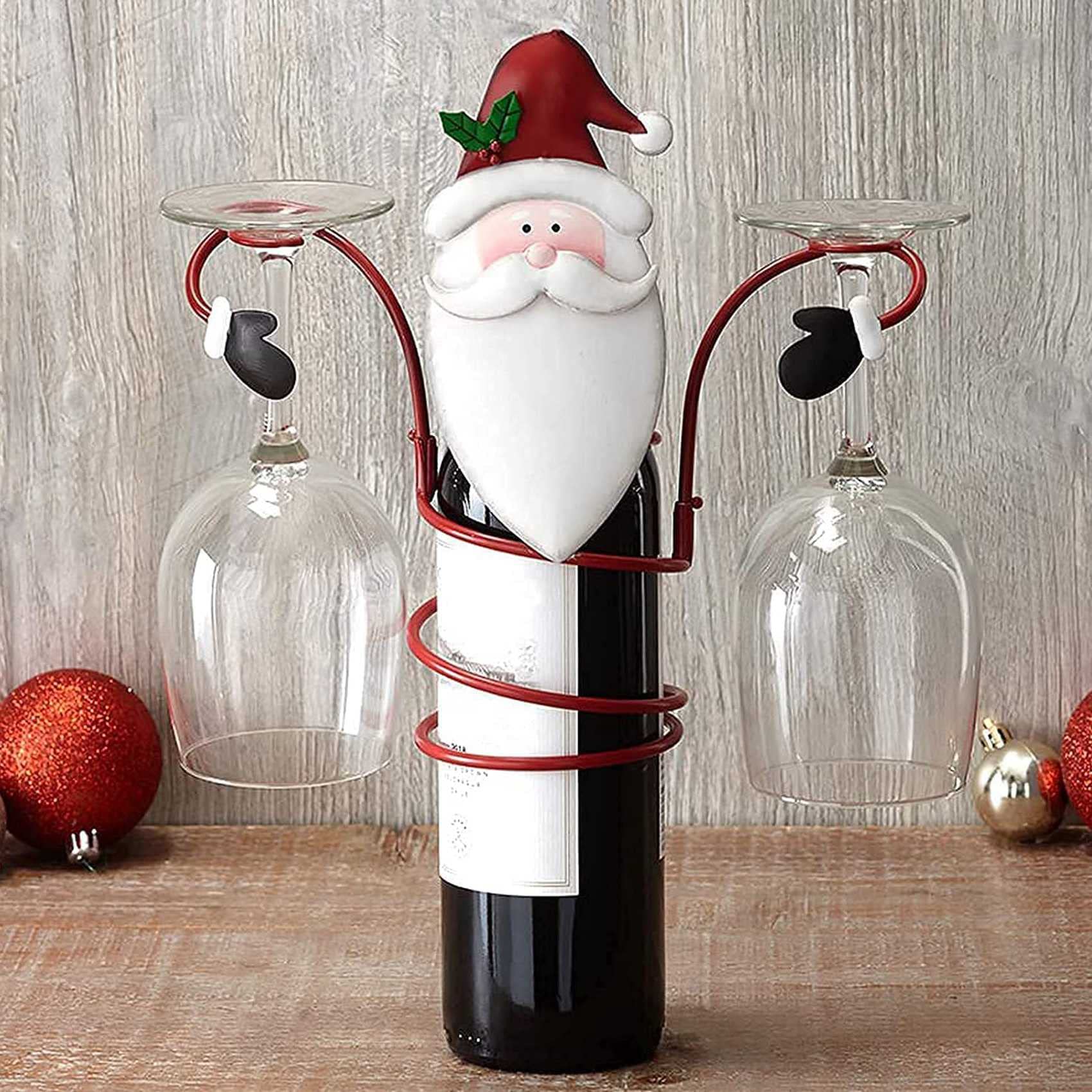Herich Christmas Wine Bottle Glass Holder Countertop Holiday Wine Glass Holder Simple Wine Glass Storage Rack