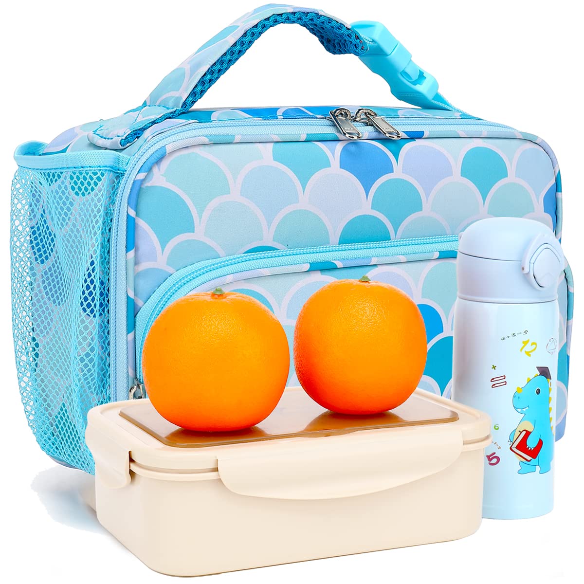 FlowFly Kids Lunch box with buckle Insulated Cooler Back to School Thermal Meal Tote Kit for Girls, Boys (Mermaid)
