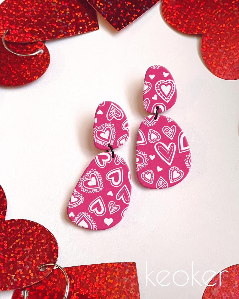KEOKER Valentines Silk Screen Stencils for Polymer Clay, Valentines Silk Screen for Polymer Clay, 3PCS Valentine Silk Screen Polymer Clay, Heart Pattern Polymer Clay Stencil (Heart)