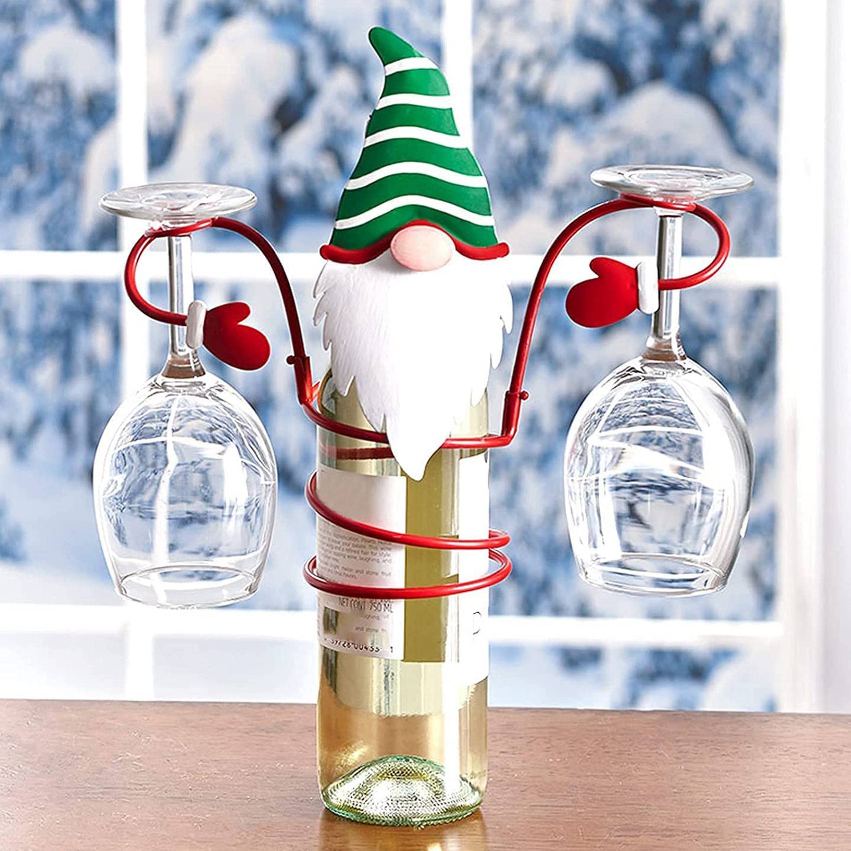 Herich Christmas Wine Bottle Glass Holder Countertop Holiday Wine Glass Holder Simple Wine Glass Storage Rack