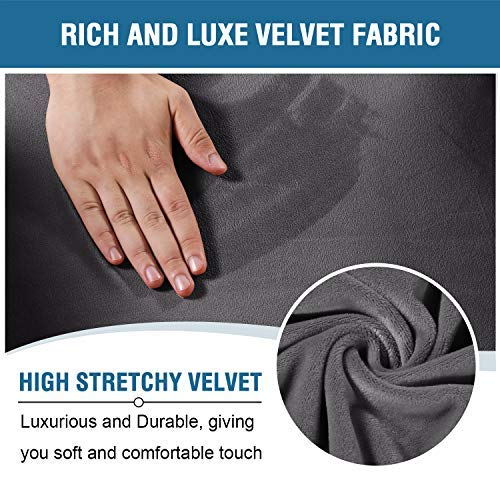H.VERSAILTEX Velvet Stretch Recliner Couch Covers 4-Pieces Style Recliner Chair Covers Recliner Cover for Reclining Chair Slipcovers Feature Non Slip Form Fitted Thick Soft Washable, Grey