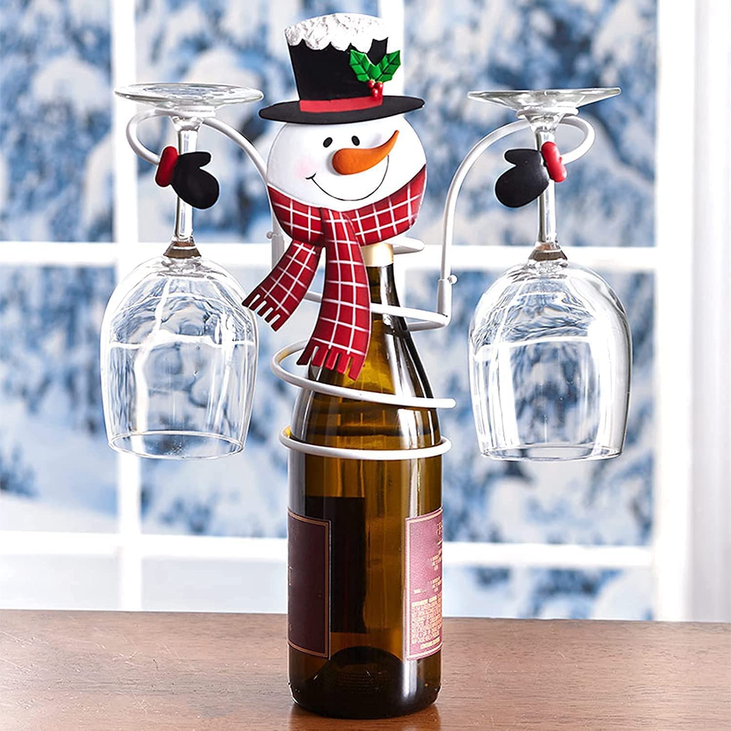 Herich Christmas Wine Bottle Glass Holder Countertop Holiday Wine Glass Holder Simple Wine Glass Storage Rack