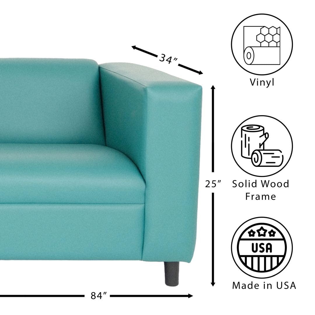Coast to Coast Sofas Canal Faux Leather Sofa, Modern 3-Seater Sofas Couches for Living Room, Bedroom, Office, and Apartment with Solid Wood Frame