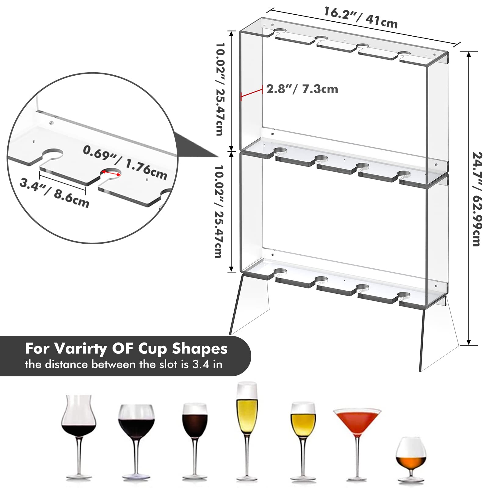 KOLUTI 3-Tier Champagne Wall Holder Stand for Party, Solid Acrylic Wine Glass Rack Floor Standing, 12 Glassware Wall-Mount Stemware Hanging, Drink Tower Shelf for Wedding Birthday Christmas Décor…
