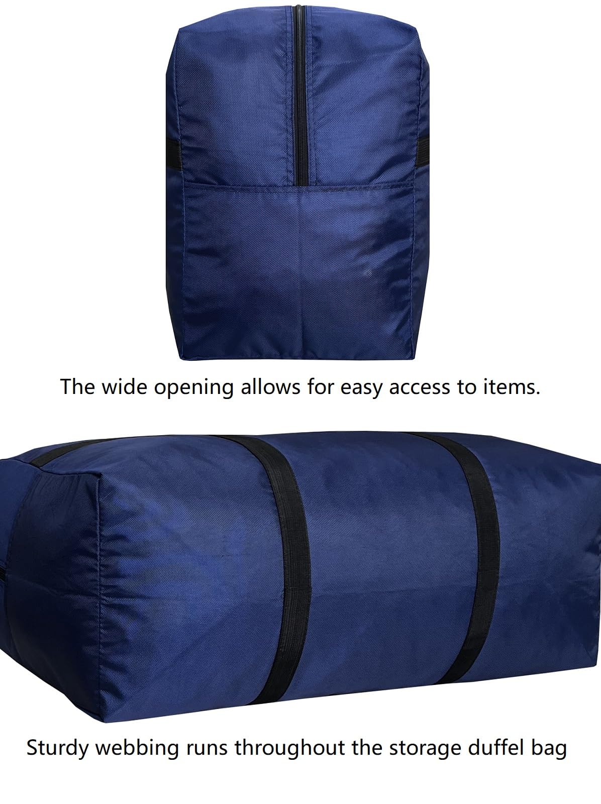 DoYiKe Extra Large Storage Duffle Bag with Zippers and Handles, Heavy Duty Blue Big Foldable Bag for Travel-38x23x11Inch