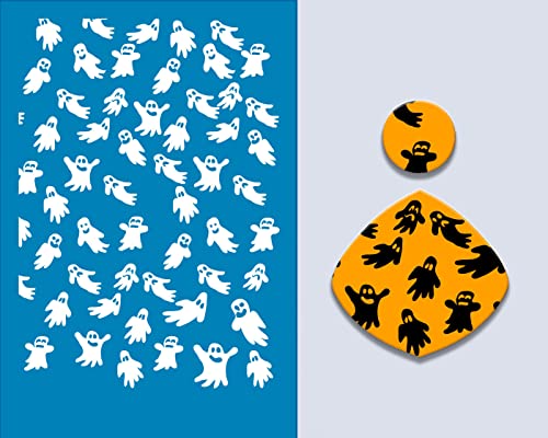EZILLION Halloween Style Silk Screen Stencil for Polymer Clay -Silkscreen Stencil for Polymer Clay - Polymer Clay Silk Screen Tool- Jewelry Earring Silk Screen - Pumpkin, Ghost, Spider (BCW579)