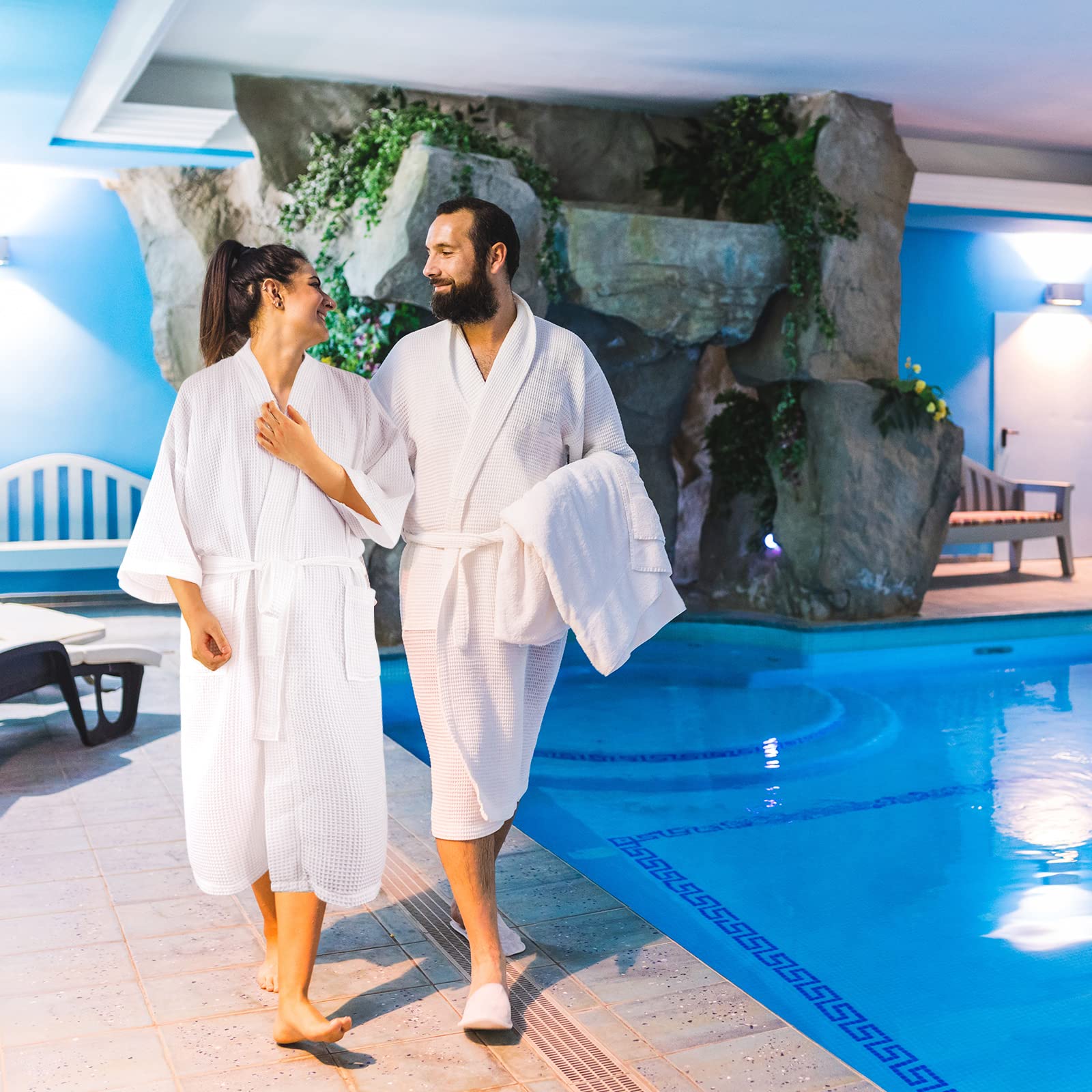 Hercicy 2 Pcs Waffle Robes Lightweight Robes for Women Man His and Hers Bathrobes for Couples Pool Party Weedings(Large,White)