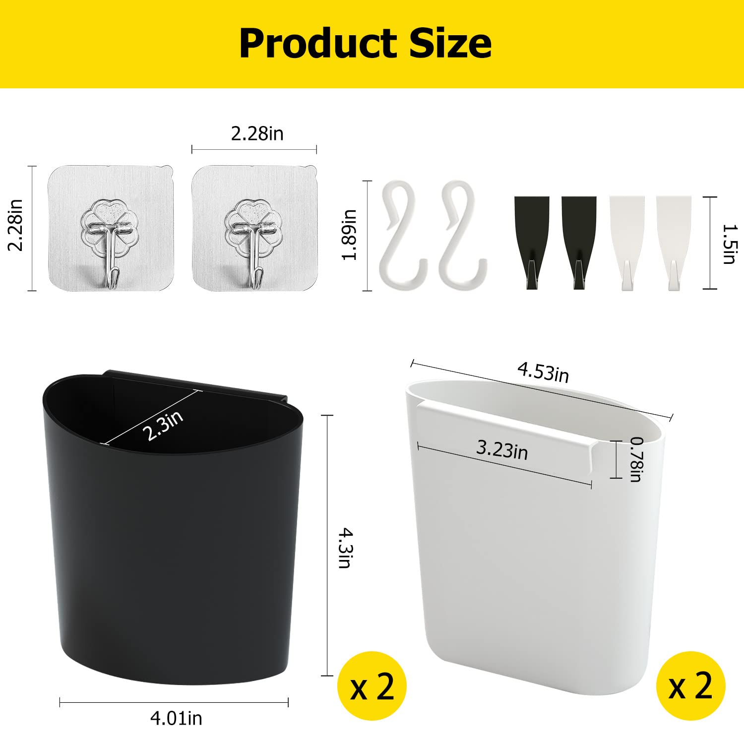 4 Pack Hanging Cup Holders with 8 Hooks, Rolling Utility Cart Accessories Under Sink Organizer Accessories Kitchen Storage Accessories Office Storage Supplies Bathroom Organizer Accessories