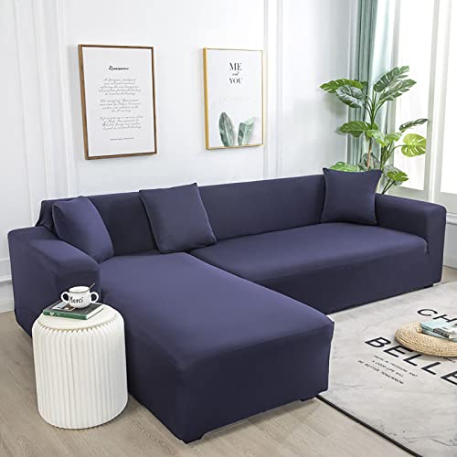WESTN L Shape Sofa Covers, Corner Sofa Cover, Stretch Sofa Slipcovers L Shape Spandex Fabric Sectional Sofa Cover for 1/2/3/4 Seater Sofa with 1 Pieces Pillow Case,Blue,4 Seater/Sofa