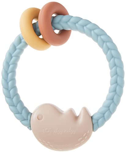 Itzy Ritzy Silicone Teether with Rattle; Rattle Teether Features Rattle Sound, Two Silicone Teething Rings and Raised Texture to Soothe Gums; Ages 3 Months and Up (Sloth)
