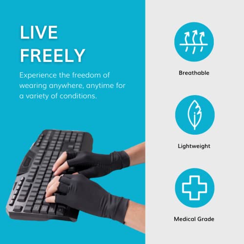 BraceAbility Carpal Tunnel Compression Gloves - Gamer's Copper-Infused Fingerless Support for Hand Arthritis, Gaming Wrist Pain, De Quervain's Tenosynovitis, Swollen Finger Joint Relief (L - 2 Pack)