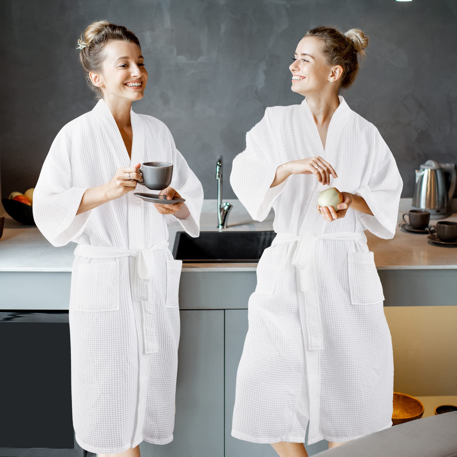 Hercicy 2 Pcs Waffle Robes Lightweight Robes for Women Man His and Hers Bathrobes for Couples Pool Party Weedings(Large,White)