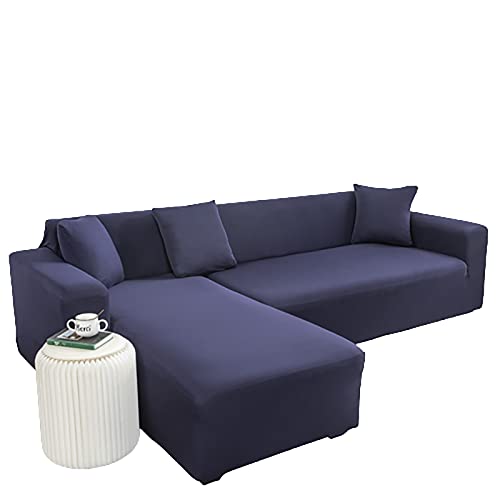 WESTN L Shape Sofa Covers, Corner Sofa Cover, Stretch Sofa Slipcovers L Shape Spandex Fabric Sectional Sofa Cover for 1/2/3/4 Seater Sofa with 1 Pieces Pillow Case,Blue,4 Seater/Sofa
