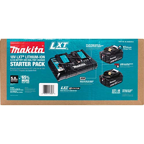 Makita BL1850B2DC2 18V LXT® Lithium-Ion Battery and Dual Port Charger Starter Pack (5.0Ah)