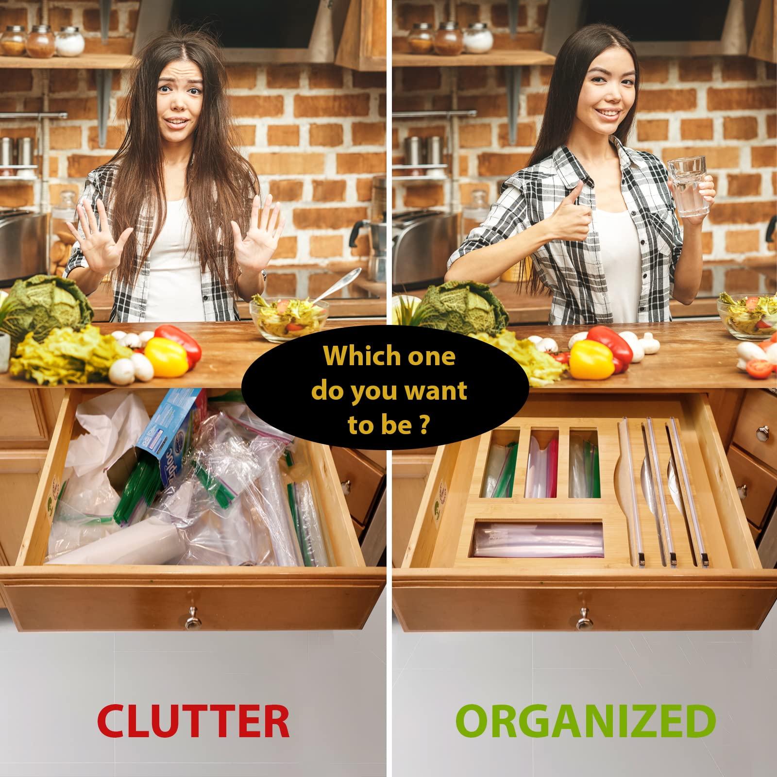 Premium! Drawer Organizer for Ziplock Bags and Foil, Sandwich Bag Organizer, Foil and Plastic Wrap Organizer, Kitchen Wrap Organizer, Ziplock Bag Organizer with Foil and Plastic Wrap Organizer.