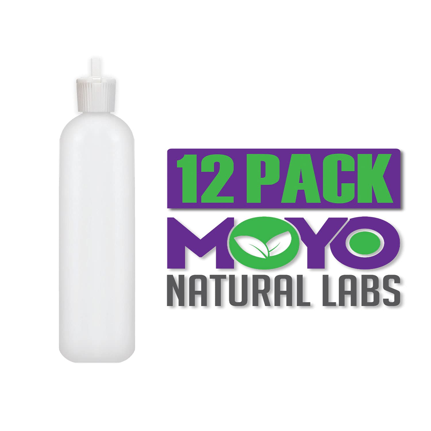 MoYo Natural Labs 4 oz Squirt Bottles, Squeezable Empty Travel Containers, BPA Free HDPE Plastic for Essential Oils and Liquids, Toiletry/Cosmetic Bottles (Neck 20-410) (Pack of 12, White HDPE)